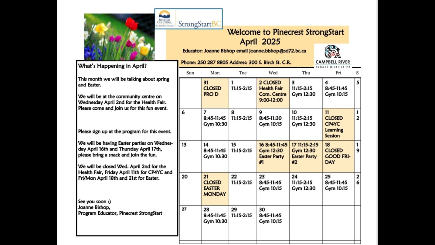Strong Start Calendar - April 2025